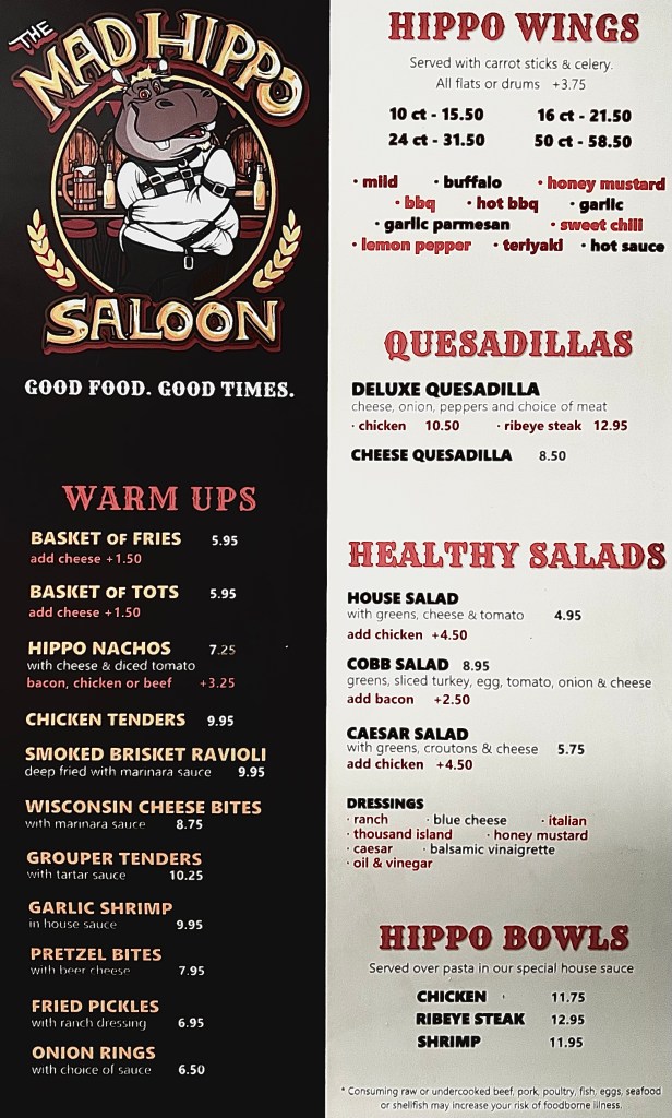 Menu – Mad Hippo Saloon